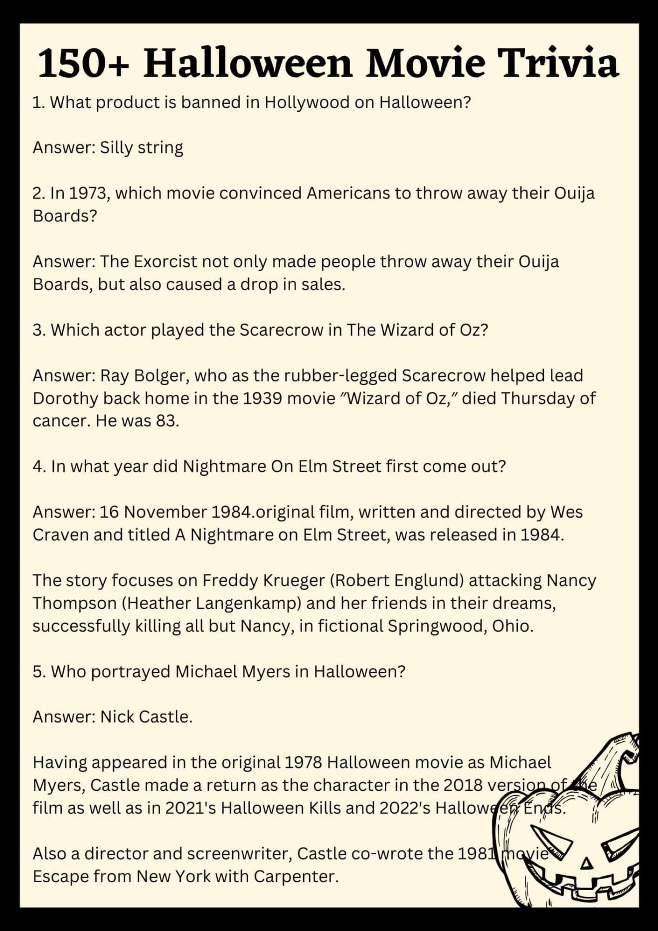 150 Ultimate Halloween Trivia Questions And Answers (Game Edition ...