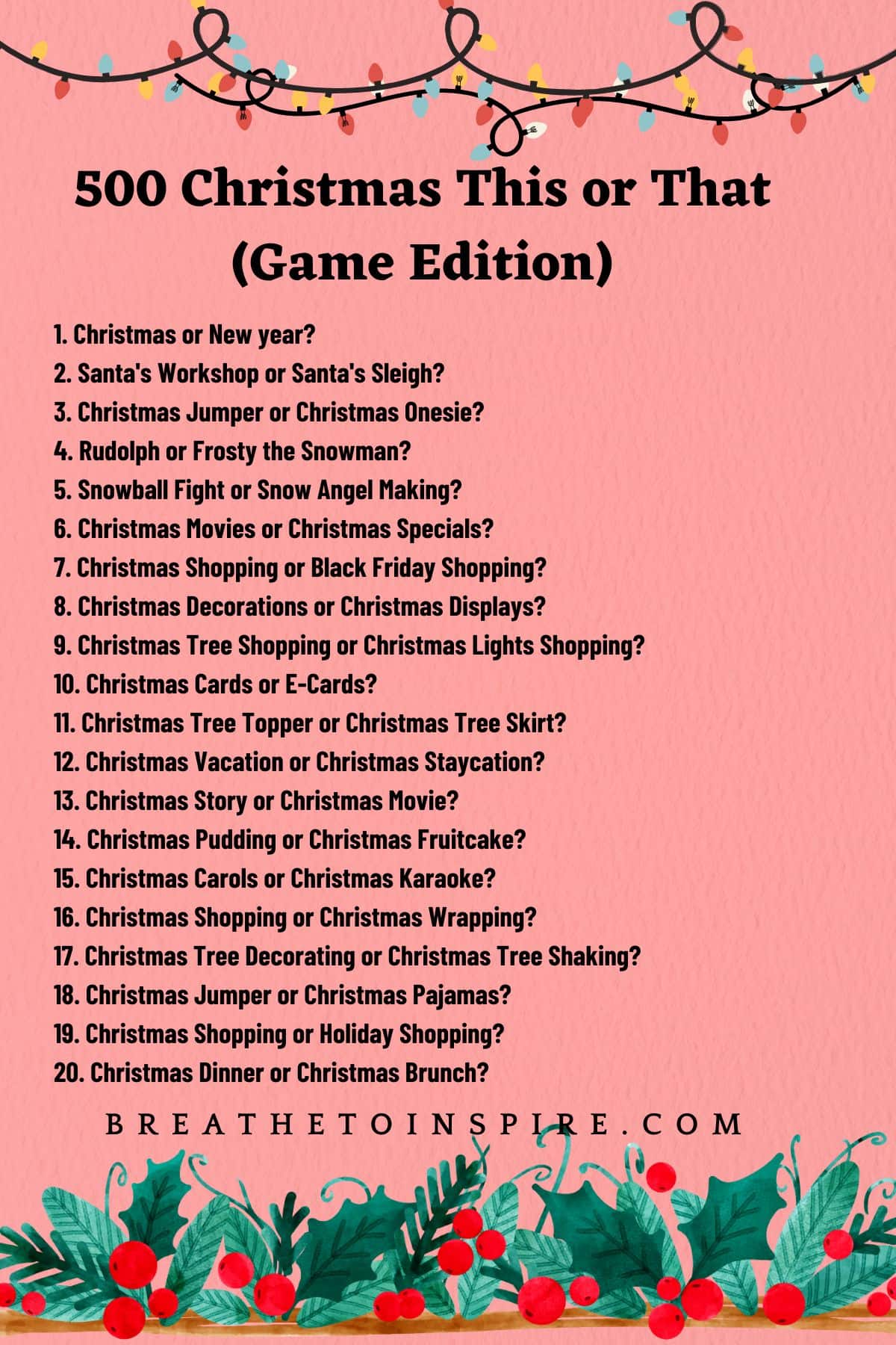 500 Christmas This Or That Questions Game Edition For Winter Holidays ...