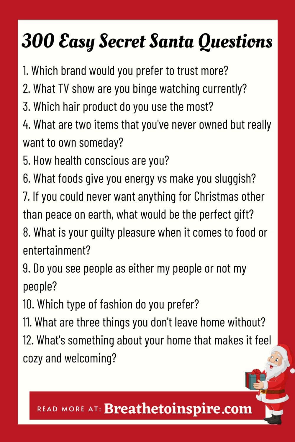 350+ Secret Santa Questions To Give Best Christmas Gifts (game Edition ...