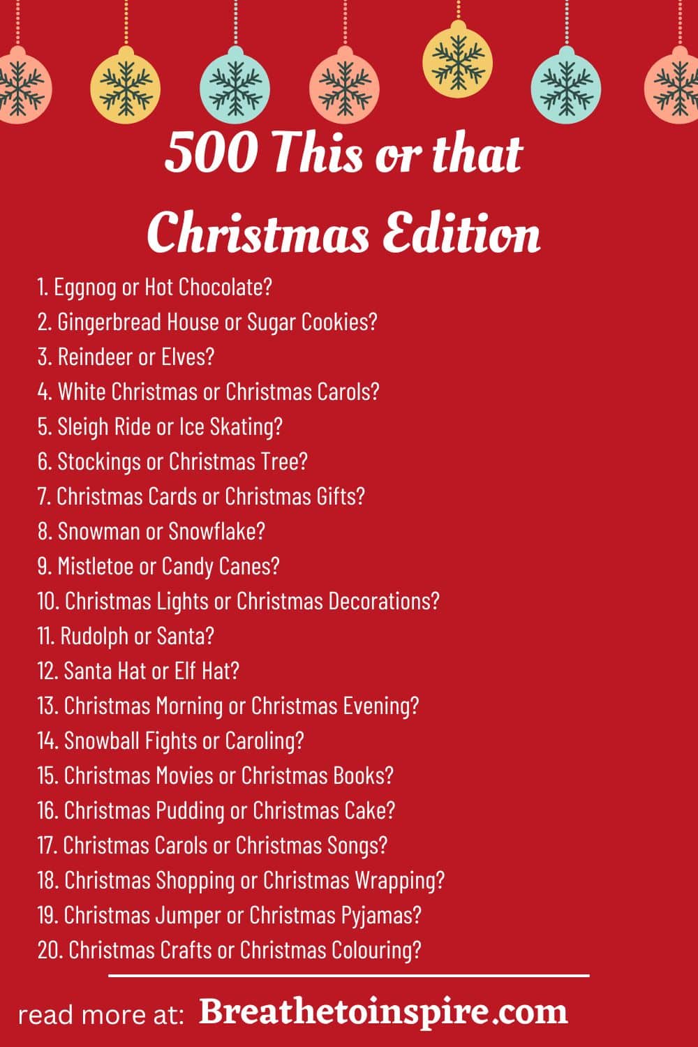 500 Christmas This Or That Questions Game Edition For Winter Holidays ...