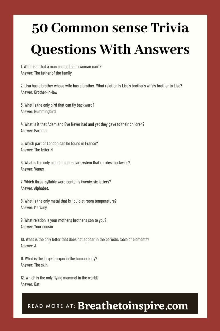 50 Common Sense Trivia Questions And Answers - Breathe To Inspire
