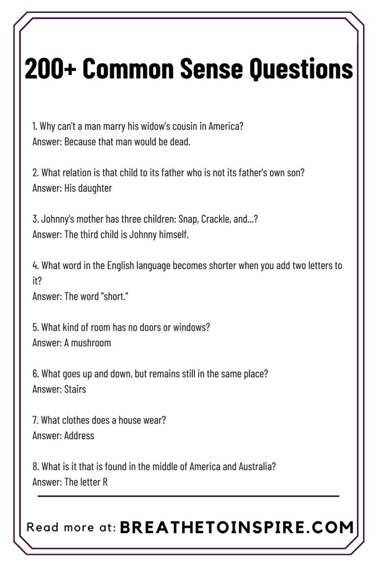 200+ Common Sense Questions Everyone Should Know With Answers (riddles ...