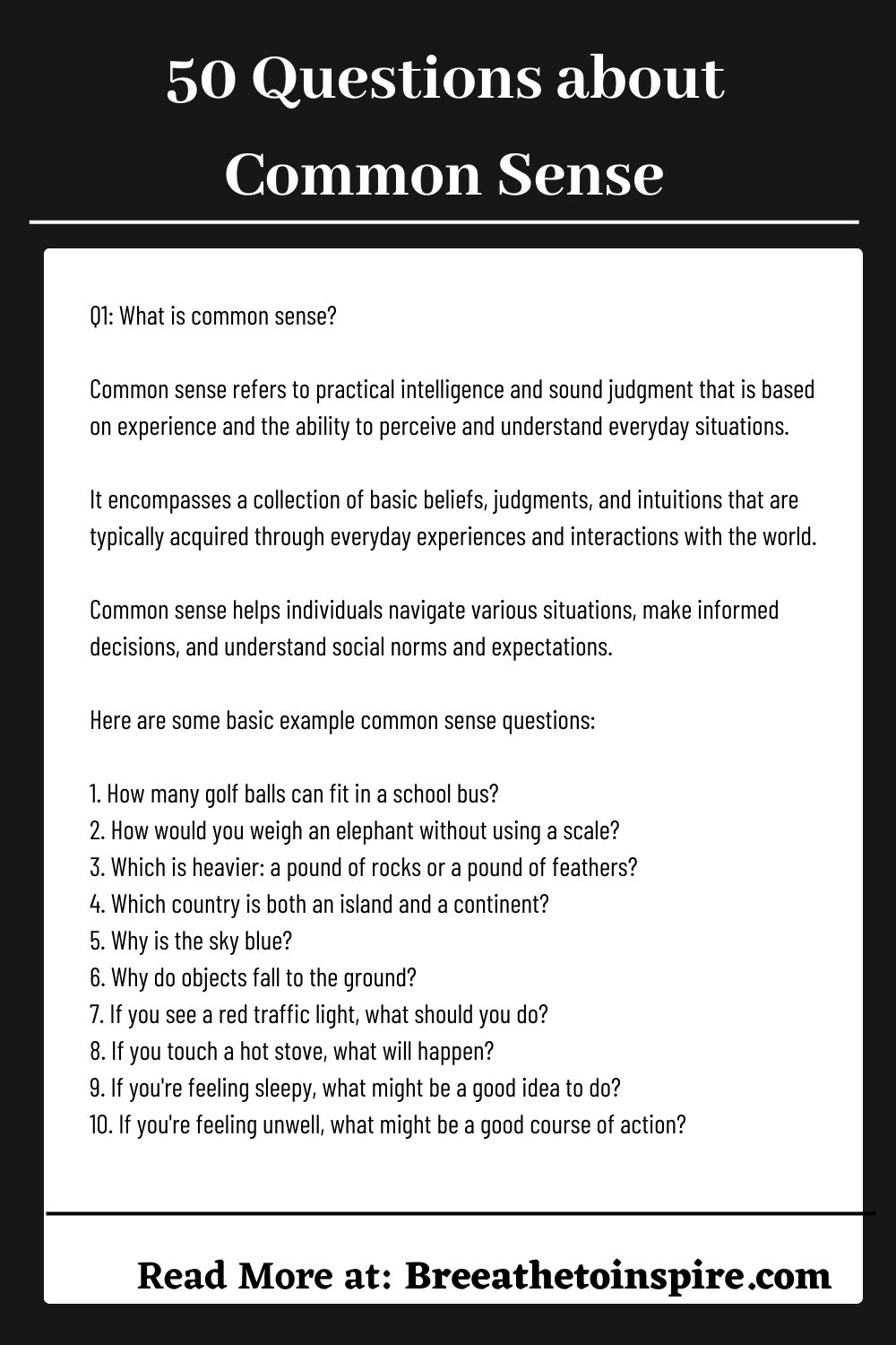 50 Questions About Common Sense With Answers On The Underlying ...