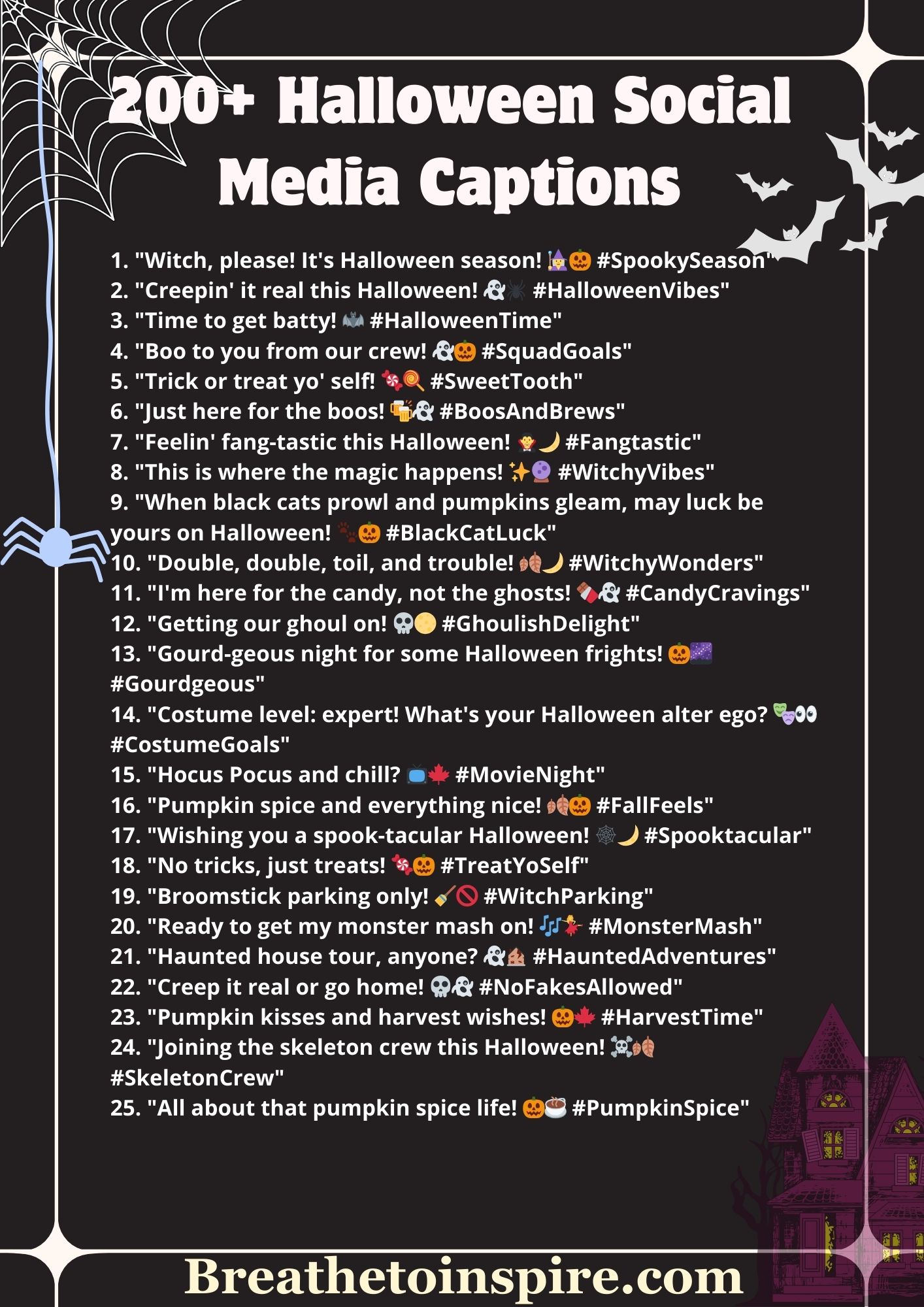 200+ Halloween Social Media Captions (Instagram, Tiktok, Facebook, X, Linkedin) - Breathe To Inspire