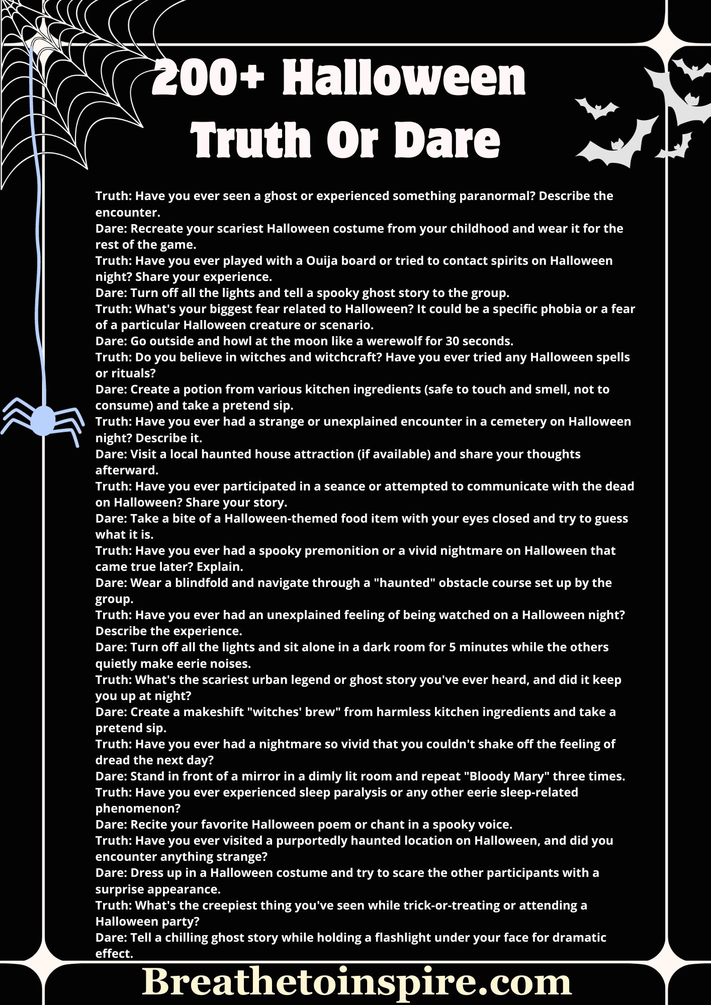 200+ Halloween Truth Or Dare Questions (Game Edition - 2023) - Breathe ...