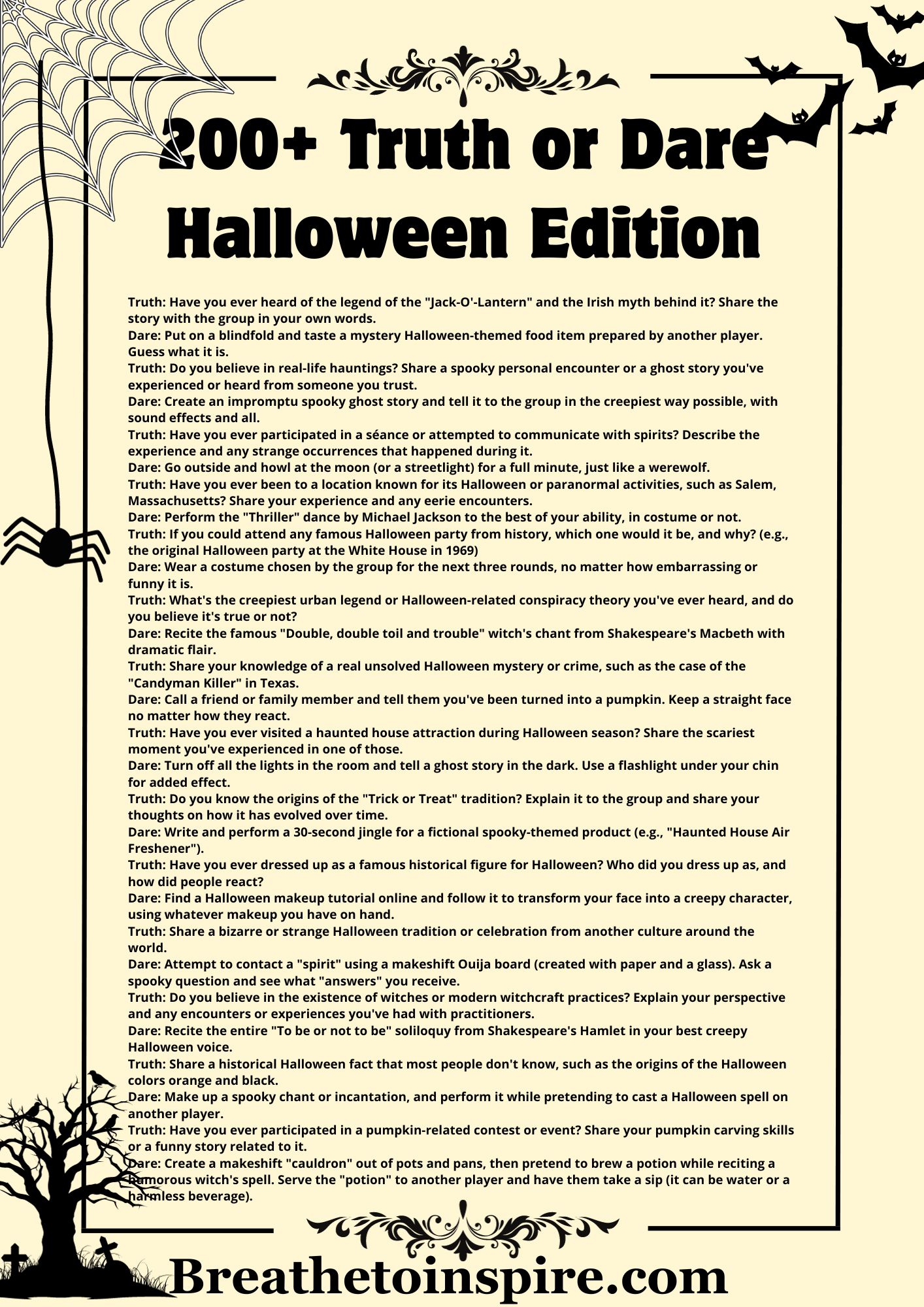 200+ Halloween Truth Or Dare Questions (Game Edition - 2023) - Breathe ...