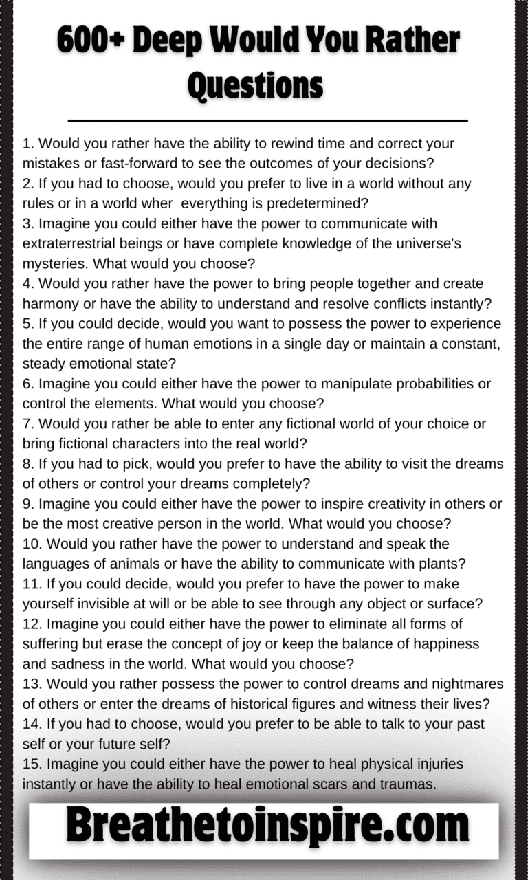600+ Deep Would You Rather Questions That Make You Think Hard - Breathe ...
