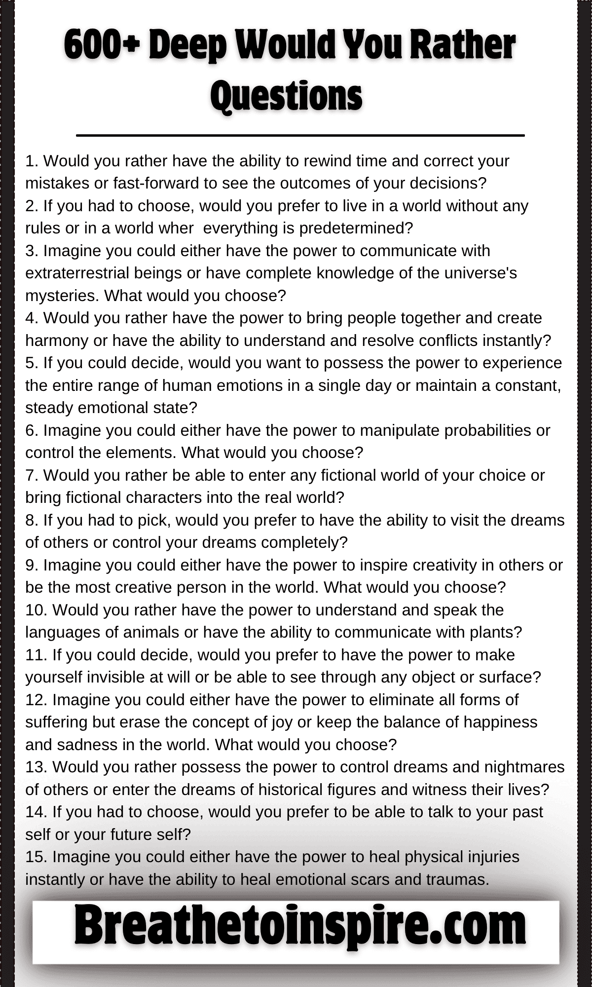 600 Deep Would You Rather Questions That Make You Think Hard Breathe